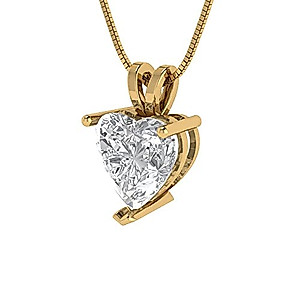 Clara Pucci 2 ct Brilliant Heart Cut Solitaire Clear Simulated Diamond 14k Yellow Gold Pendant with 16" Chain