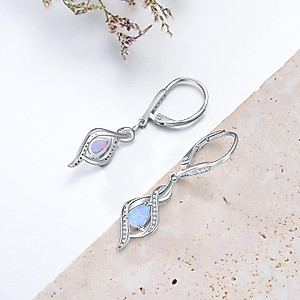 VONALA Opal Earrings 925 Sterling Silver Blue Opal October Birthstone Dangle Drop Dangly Leverback Earrings Valentine's Day Jewelry Gifts for Women