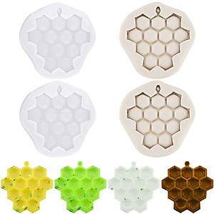 4 Pieces Silicone Honeycomb Molds for Chocolate, Honeycomb Fondant Mold for Kitchen Cake Cupcake Decorating Epoxy Resin Moulds for Christmas Candy Baking Cake Party Supplies