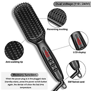 Hair Straightener, Hair Styling Appliances Straightening Comb Hair Straightener Brush Men Quick Beard Straightener Brush Beard Comb Styling Iron Smoothing Comb ( Color : Black No Box , Size : EU )