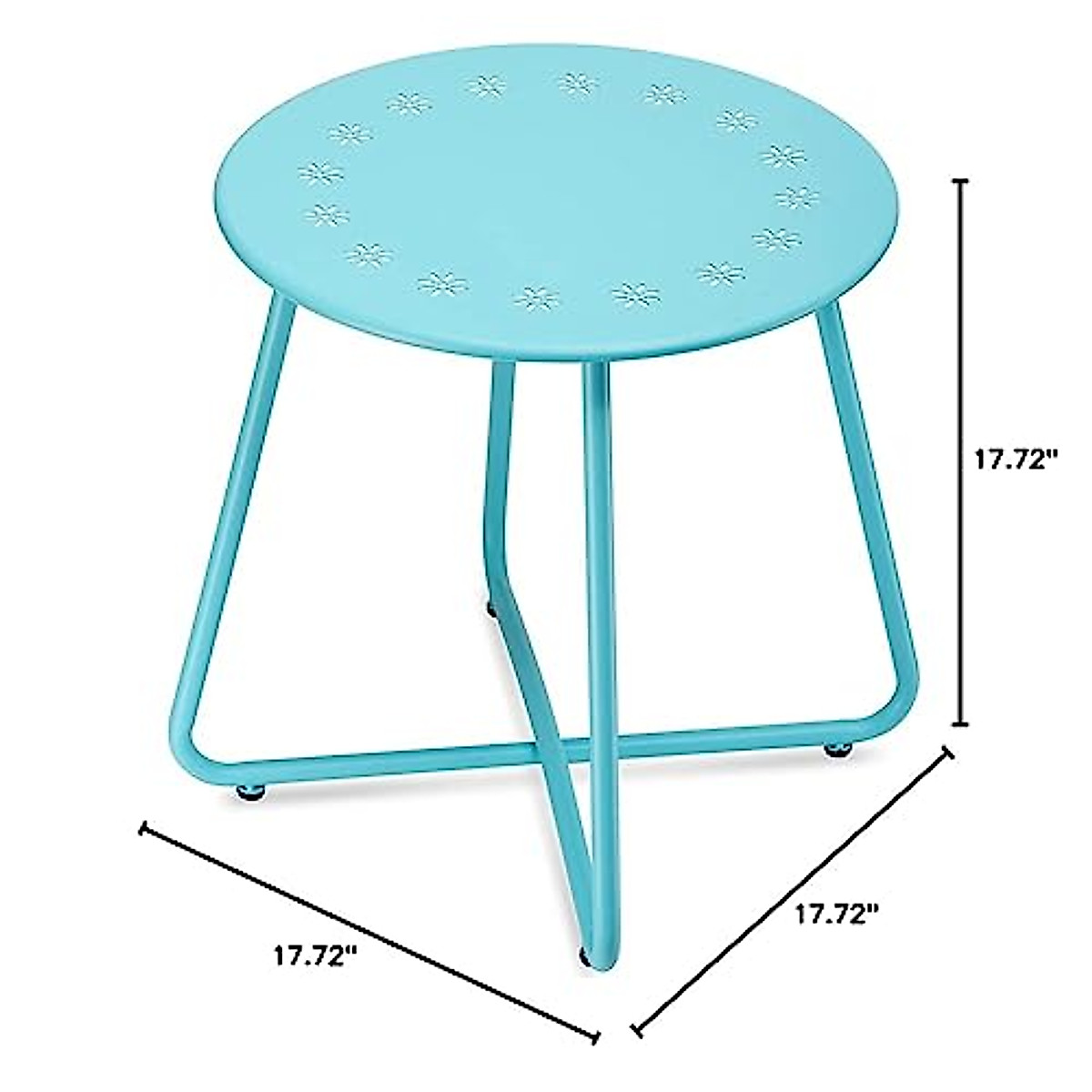 danpinera Outdoor Side Tables with Flower Cut Outs, Weather Resistant Steel Patio Side Table, Small Round Outdoor End Table Metal Side Table for Patio Yard Balcony Garden Blue