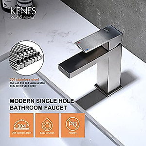 KENES Single Handle Bathroom Sink Faucet, Brushed Nickel Vanity Faucet for Bathroom Sink, with Pop Up Drain Stopper & Water Supply Hoses LJ-9031