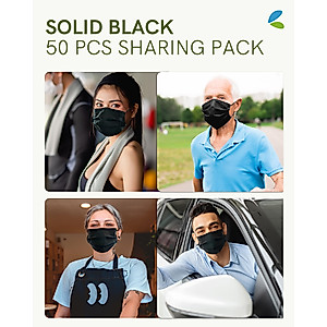 FriCARE Face Masks Disposable for Adults, 4 Ply ASTM Level 3, FSA HSA Eligible, Allergy Protection, Individually Wrapped, 50 Pack, Classic Solid Black