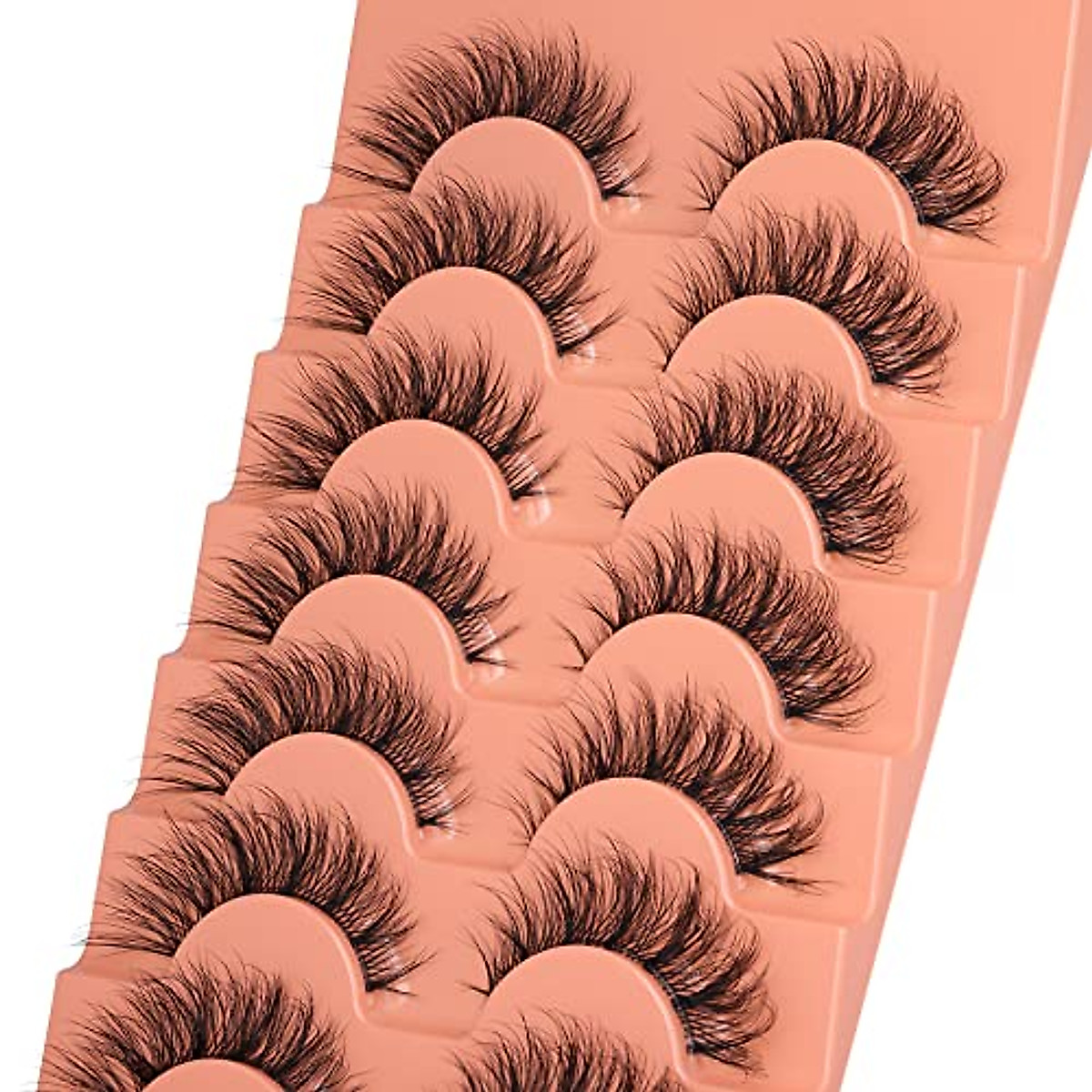 Eyelashes Natural Clear Band Lashes Cat Eye Wispy Faux Mink Lashes 16MM 3D Fluffy Fake Eyelash 7 Pairs Pack by Mavphnee