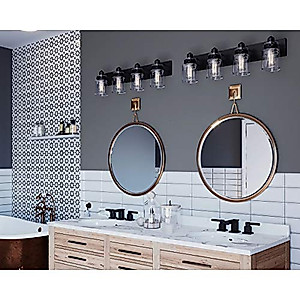 Calhoun Collection 4-Light Clear Glass Farmhouse Bath Vanity Light Antique Bronze