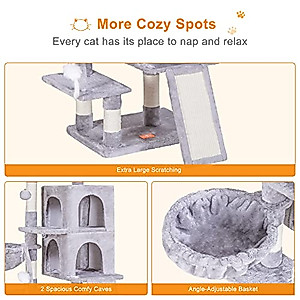 Heybly Cat Tree Cat Tower for Indoor Cats, Multi-Level Cat Furniture Condo with Scratching Board, Light Gray HCT012W