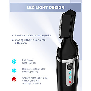 Dapsang Eyebrow Trimmer, Electric Eyebrow Razor for Women Men, Rechargeable Painless LED Light Facial Hair Shaver Remover with Rinseable Blade for Face Lips Neck Leg