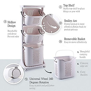 3-Layer Laundry Basket 17.32x23.99x41.73in with 1.57in Universal Wheels, Bathroom Clothes Storage Basket, Household Simple Shelf can Put Vegetables, Fruits, Spices for Bathroom, Kitchen, Living Room