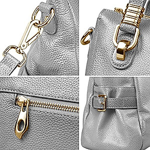 AINIMOER Womens Genuine Leather Vintage Tote Shoulder Bag Top-handle Crossbody Handbags Large Capacity Ladies' Purse (Gray)
