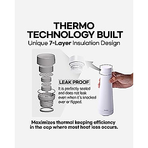 PILEUS INSULATED THERMOS WATER BOTTLE 17oz-14H Hot & 58H Cold, 7Layer Insulated Cap, Double Wall Insulation Vacuum Structure, Medical Grade StainlessSteel304(18/8) BPA-Free Tritan, Food Grade Silicone