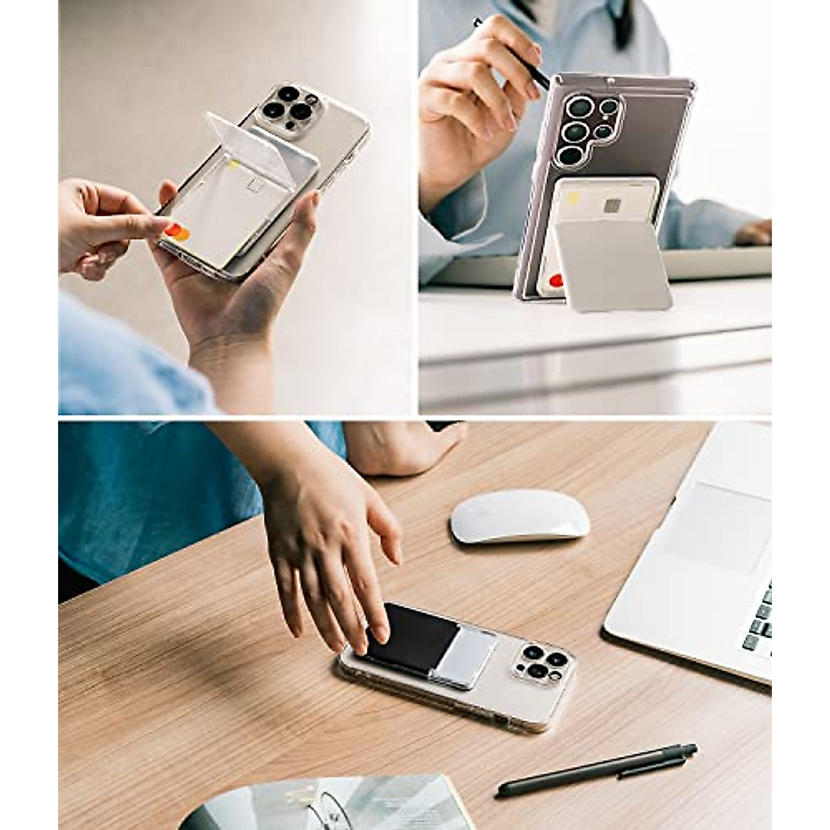 Ringke Magnetic Stand Slot Card Holder [Phone Wallet + Stand] ID & Credit Card Holder for Phone Case, Magnetic Card Wallet Compatible with Magsafe, iPhone 13, 12, Pro Max Mini - Clear & Light Gray