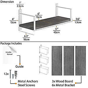 Wallniture Toledo Floating Shelves, Bathroom Organizer, Bookshelf Living Room Decor, Kitchen Organization & Wall Shelves Laundry Room Decor Burnt 17"x6" Set of 3