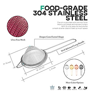 Fine Mesh Sieve Strainer Stainless Steel Cocktail Strainer Food Strainers Tea Strainer Coffee Strainer with Long Handle for Double Straining Utensil 3.3 inch by Homestia