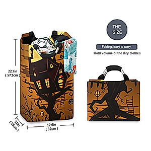 xigua Halloween Mystic Spooky Forest Castle Laundry Hamper, Large Laundry Baskets Foldable Clothes Tote with Handles Storage Bag for Family Dormitory Laundry Bathroom Closet Kids Room