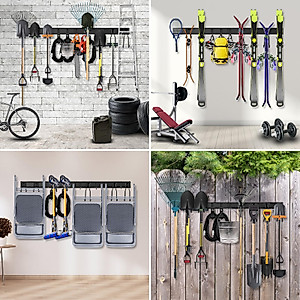 Tool Storage Rack Wall Mount, 64 Inch Adjustable Garden Tool Organizer, Heavy Duty Garage Wall Organizer Rack, Yard Tool Organizer System for Rake Shovel Broom Mop Wall Holder