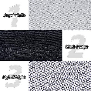 Glitter Tulle Rolls 6” by 50 Yards Sparkle Tulle Fabric Ribbon Sequin Tulle Netting Rolls for DIY Tutu Skirt Wedding Birthday Party Decoration (Black)