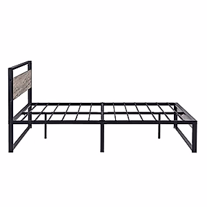 Epinki Metal Bed with Headboard, Black, Platform Bed Frame, Easy Assembly