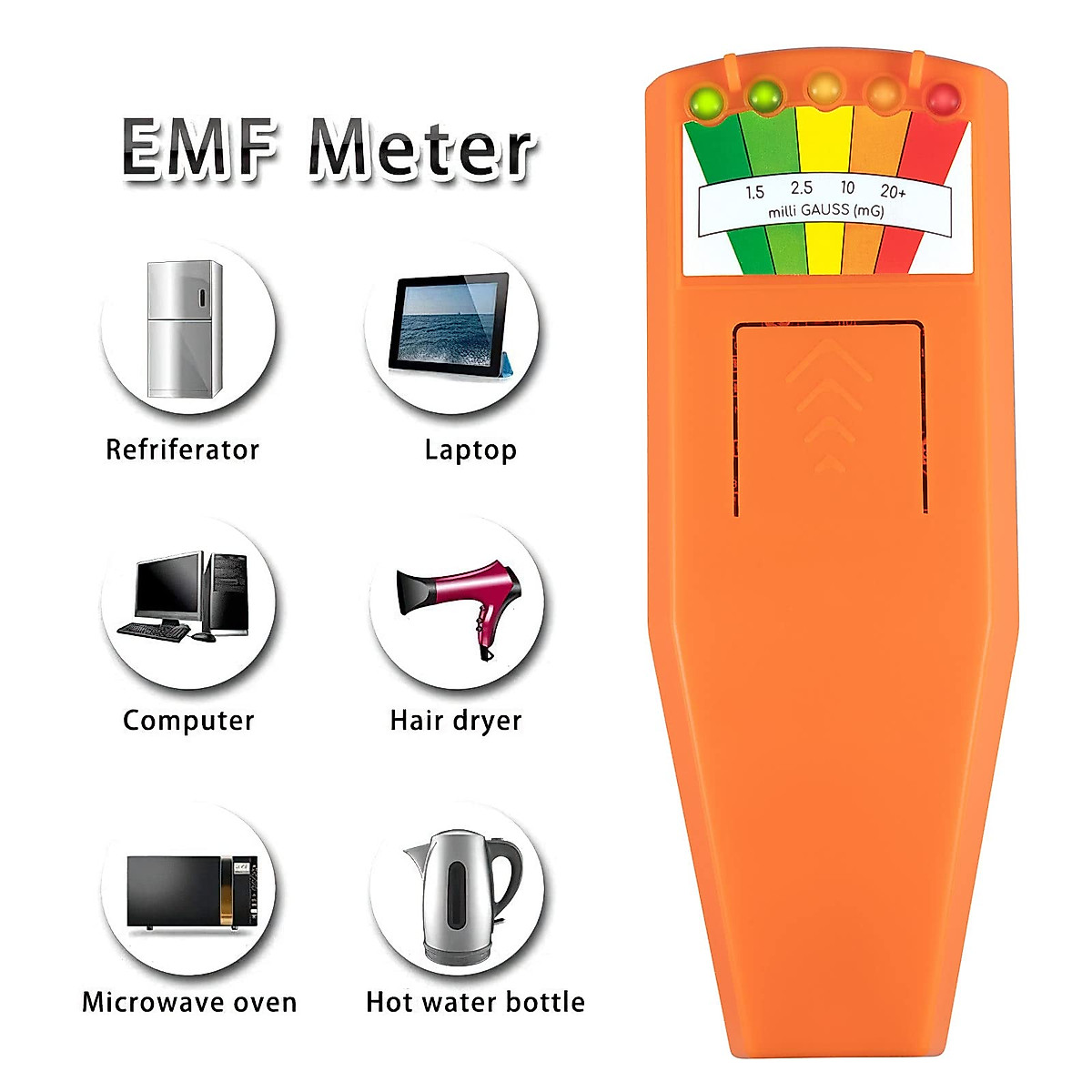 5 LED EMF Meter Magnetic Field Detector Ghost Hunting Paranormal Equipment Tester Portable Counter Orange