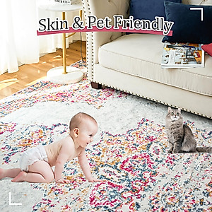 Machine Washable Rug 5'x 7' Vintage Design Washable Area Rugs with Non Slip Rugs for Living Room Bedroom Traditional Woven Rug Carpet Stain Resistant Dining Home Office Boho Rug