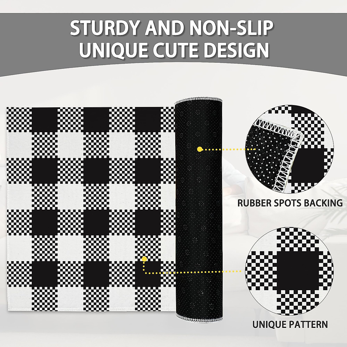 SPUNKER Doormat Checkered and Black Plaid Squares Tartan Door Welcome Mat Vintage Rustic Yard Non Slip Seasonal Home Decoration Indoor Outdoor 17 X 30 Inch