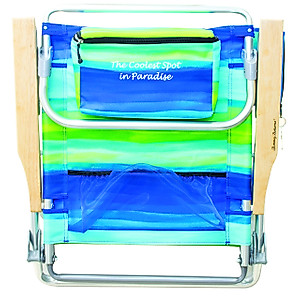 Tommy Bahama 5-Position Classic Lay Flat Folding Backpack Beach Chair, Blue and Green Stripe , 23" x 25.25" x 31.5"
