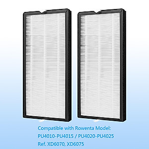 XD6070 XD6075 True HEPA Filter Allergen Remover, Compatible with Rowenta PU4010 - PU4015, PU4020 - PU4025 Intense Pure Air Bedroom Auto Purifier, 2 Pack