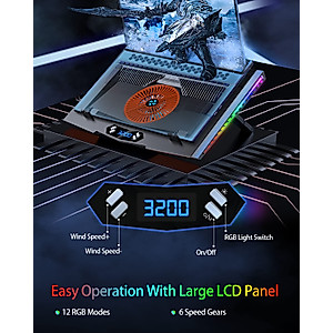 2022 Upgrade Laptop Cooling Pad 15.6-17.3 Inch, AIMIUZI RGB Gaming Laptop Cooler with Powerful Turbo-Fan 3200 RPM, 12 Modes Light, 7 Height Stands, Ergonomic Design, 2 USB Ports, Dust Filter