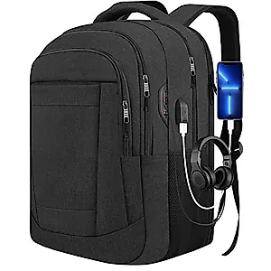 Travel Backpack, TSA Friendly Laptop Backpack, Durable 15.6 Inch Anti Theft Business Computer Backpack with USB Charging Port, Water Resistant College School Bookbag Gifts for Men & Women, Black