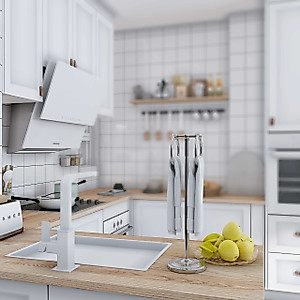 BGL Fingertip Towel Holder Stand Hand Towel Ring for Bathroom or Kitchen Vanity Countertops to Store Hand Towels Washcloths or dishcloths - 2 Hanging Rings，17" High-Chrome