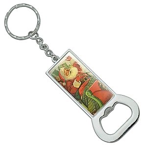 GRAPHICS & MORE Christmas Holiday Retro Antique Santa Sleigh Keychain Rectangle Chrome Plated Metal Bottle Cap Opener