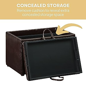Convenience Concepts Designs4Comfort Accent Storage Ottoman 22.75" - Modern Foot Stool with Decorative Tray for Living Room, Dining Room, Office, Den, Espresso Faux Leather