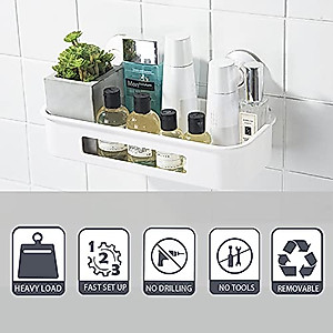 La Saveur Shower Caddy Suction Cup Shower Shelf, No Drilling Wall Mounted Shower Shelf, Removable Heavy Loading Bathtub Corner Shelf, Sponge Razor Soap Dish Holder Kitchen Bathroom Organizer