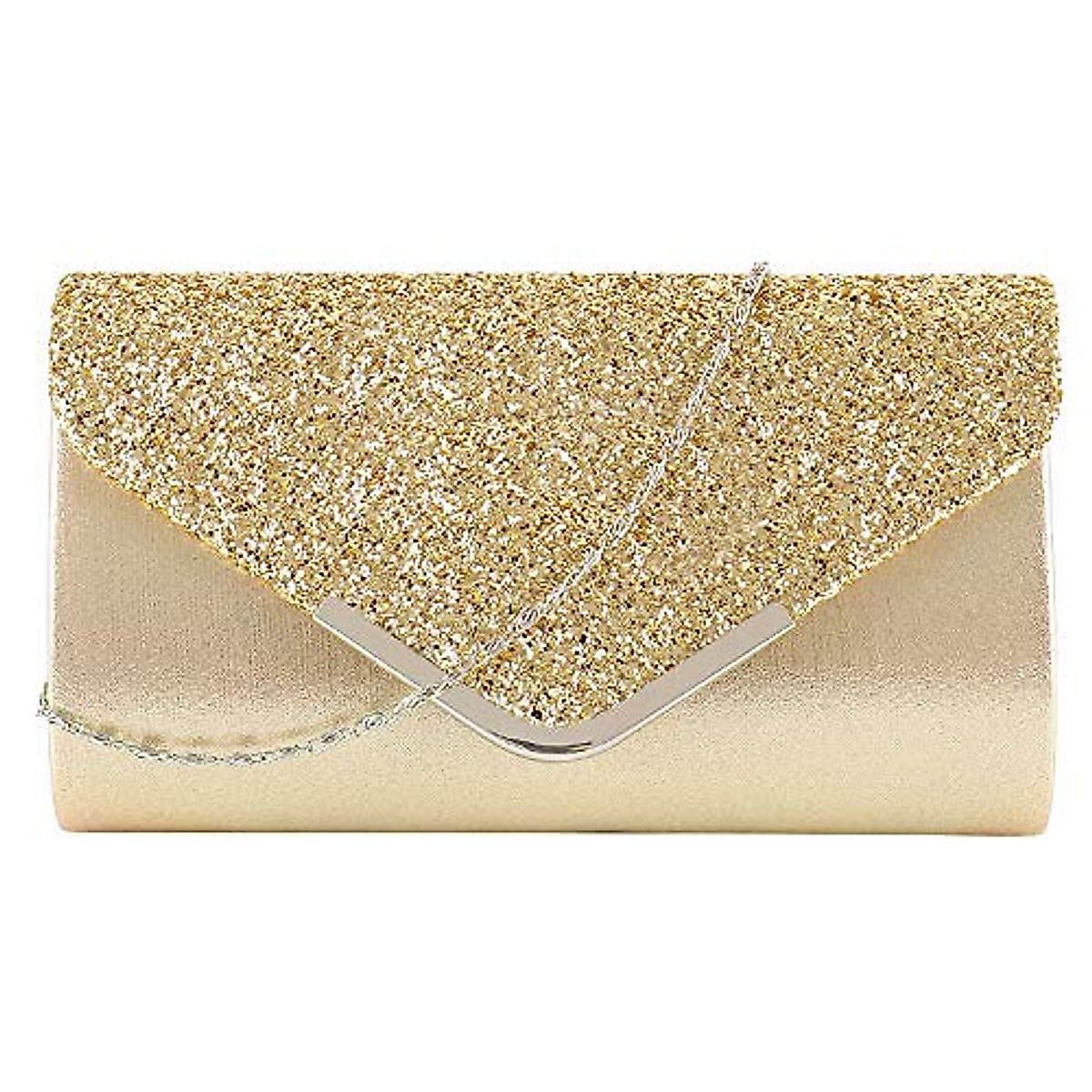 DIGOGO Sequins Flap Evening Purse Envelope Shaped Clutch Purse Chain Crossbody Shoulder Bag for Wedding Party Prom Ball Gold