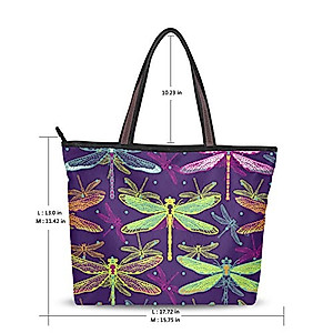 Zip Tote Bag Colorful Dragonfly Women's Handbags Shoulder Bags Satchel Purse