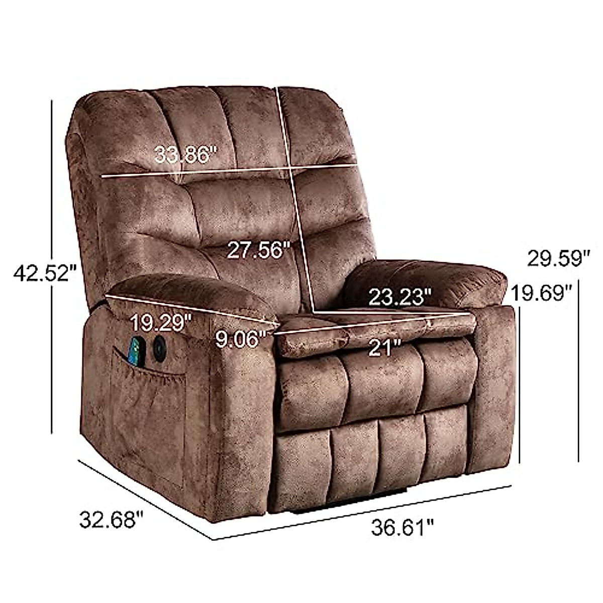 Phoenix Home Large Power Lift Chair with Massage and Heat for Elderly Recliner, Brown