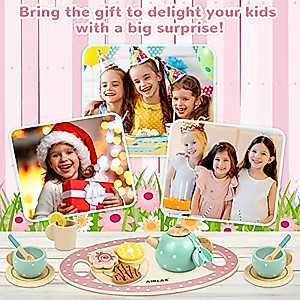 Wooden Tea Set for Little Girls Play Food Pretend Play Kitchen Accessories for 3 4 5 Years Old Girls and Boys Toddler Princess Tea Time Party Food Toys