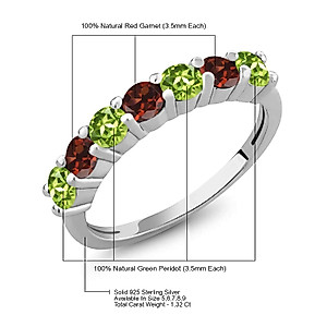 Gem Stone King 925 Sterling Silver Green Peridot and Red Garnet Anniversary Ring For Women (1.32 Cttw, Gemstone Birthstone, Available In Size 5, 6, 7, 8, 9)