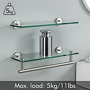 KES 16-Inch Glass Shelves for Bathroom, Bathroom Shelf Tempered Glass 2 Pack Wall Mount SUS 304 Stainless Steel Brushed Finish, A2022S41-2-C1
