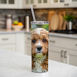 Cavapoo Dog Puppy Photo Skinny Tumbler 20oz with Straw Insulated Water Bottle Gift