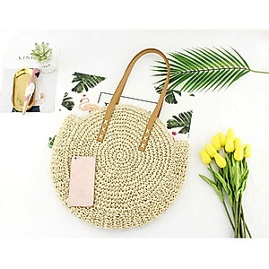 Straw Woven Bags for Women - Beach Bags Handwoven Straw Rattan Totes Shoulder Leather Summer Handbags Cross-Body Bags Beige