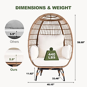 TYARDS Wicker Egg Chair, PE Rattan Chair with 4 Thicken Cushions, Patio Chairs 440 lbs Capacity, Oversized Indoor Outdoor Chairs with Strong Steel Frame Perfect for Balcony, Backyard, Living Room