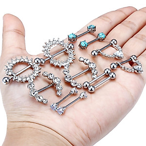 Dyknasz 14G Nipple Rings for Women Surgical Steel Nipple Piercing Jewelry Nipple Shield Barbell Ring Bar Clear Diamond CZ Set Silver-Tone