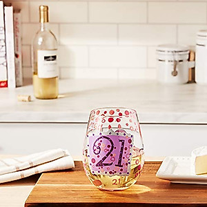 Designs by Lolita “21” Hand-painted Artisan Stemless Wine Glass, 20 oz.