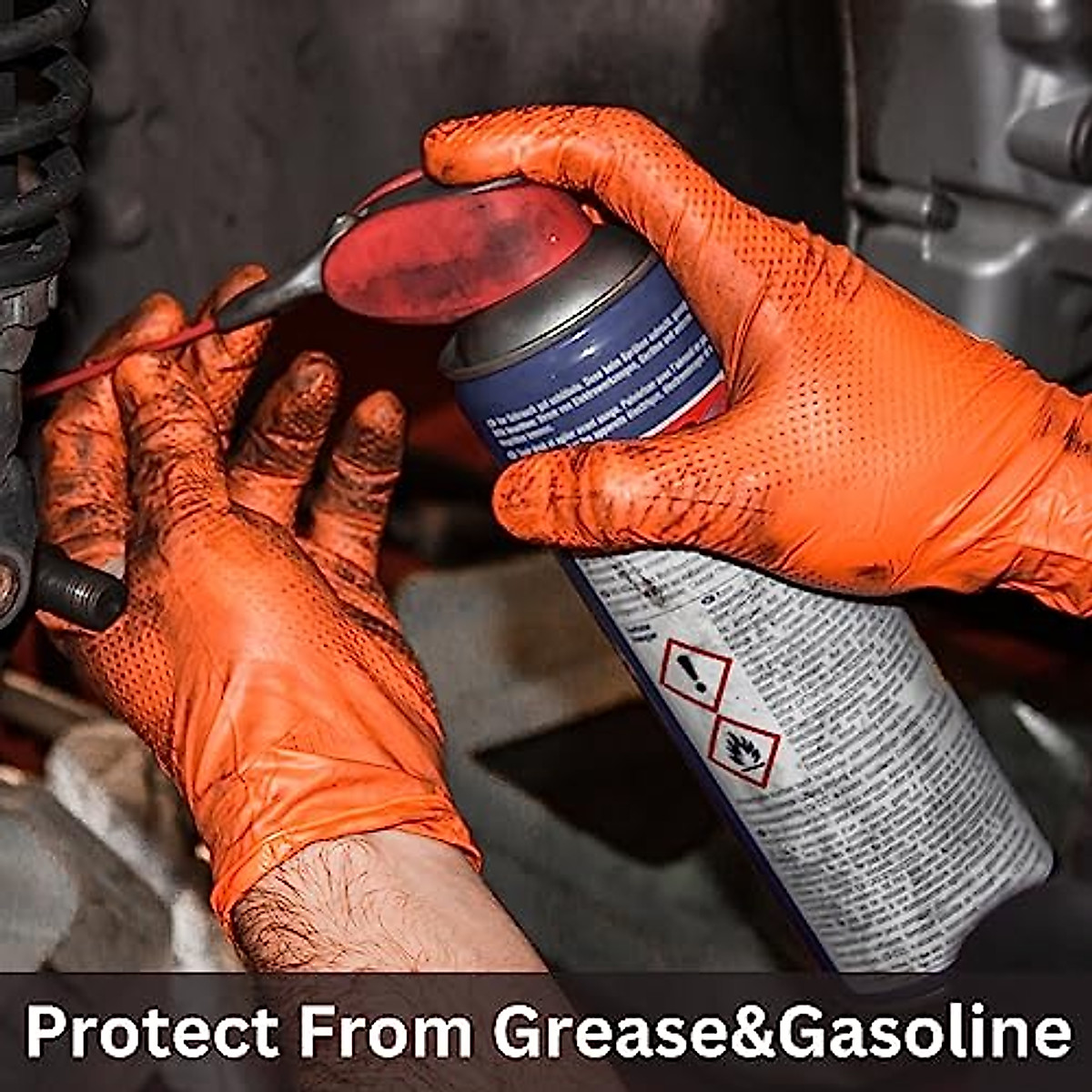 MEDPRAYER Industrial Orange Nitrile Gloves – Disposable Rubber Gloves 8 Mil – Raised Diamond Texture, Latex & Powder Free - Size Large, Pack of 1000