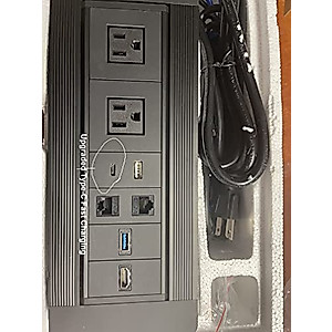 Impecgear Power Plug in-Desk Power Center Table Top Grommet Furniture Power Data Center/2 CAT6/1 HDMI/1 USB/1 Type-C/2 AC Power/1 USB Pass Thru (Black)