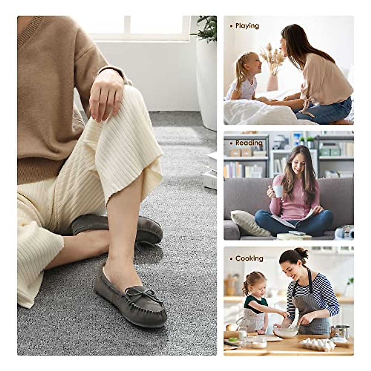 DREAM PAIRS Women's Faux Fur Cozy House Slippers Suede Leather Moccasin Shoes for Indoor and Outdoor Wear,Size 9,Grey,SHOZIE-01