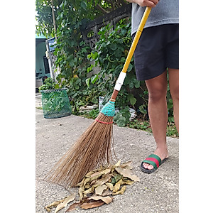 Garden Broom, 61 Inch, Natural Coconut Leaf Broom,Outdoor Brooms, Sweep Snow and Wet Leaves Multi-Surfaces Sturdy Outdoor Coconut Leaf Broom Bamboo Stick Handle Durable Broom Asian Heavy Duty Broom