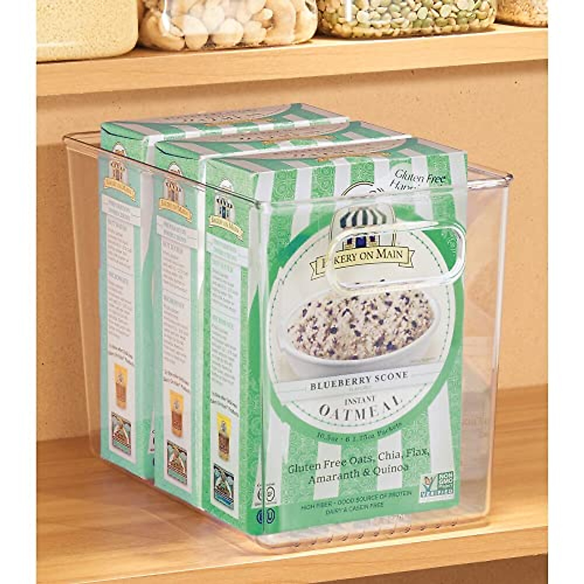 mDesign Plastic Deep Kitchen and Pantry Organizer Storage Bin with Handles for Cabinet, Fridge, Freezer - Food Storage Containers for Snacks, Yogurt Pouches or Fruit, Ligne Collection, 4 Pack, Clear