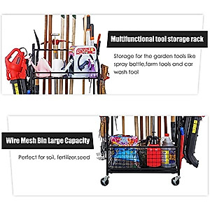 Mythinglogic Garden Tool Organizer for Garage-Yard Tool Racks with Wheels,Garage Organizers and Storage Hold Garden Tools,Yard Tool Holder for Garage/Shed,Garden tool stand