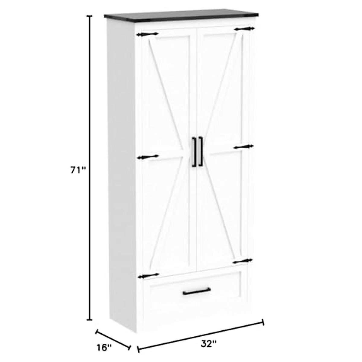 JXQTLINGMU 72" Tall Farmhouse Kitchen Pantry with Adjustable Shelves, Large Wood Kitchen Storage Cabinets with 2 Barn Doors & Drawer, Versatile Storage for Dining Room, Bathroom, Antique White